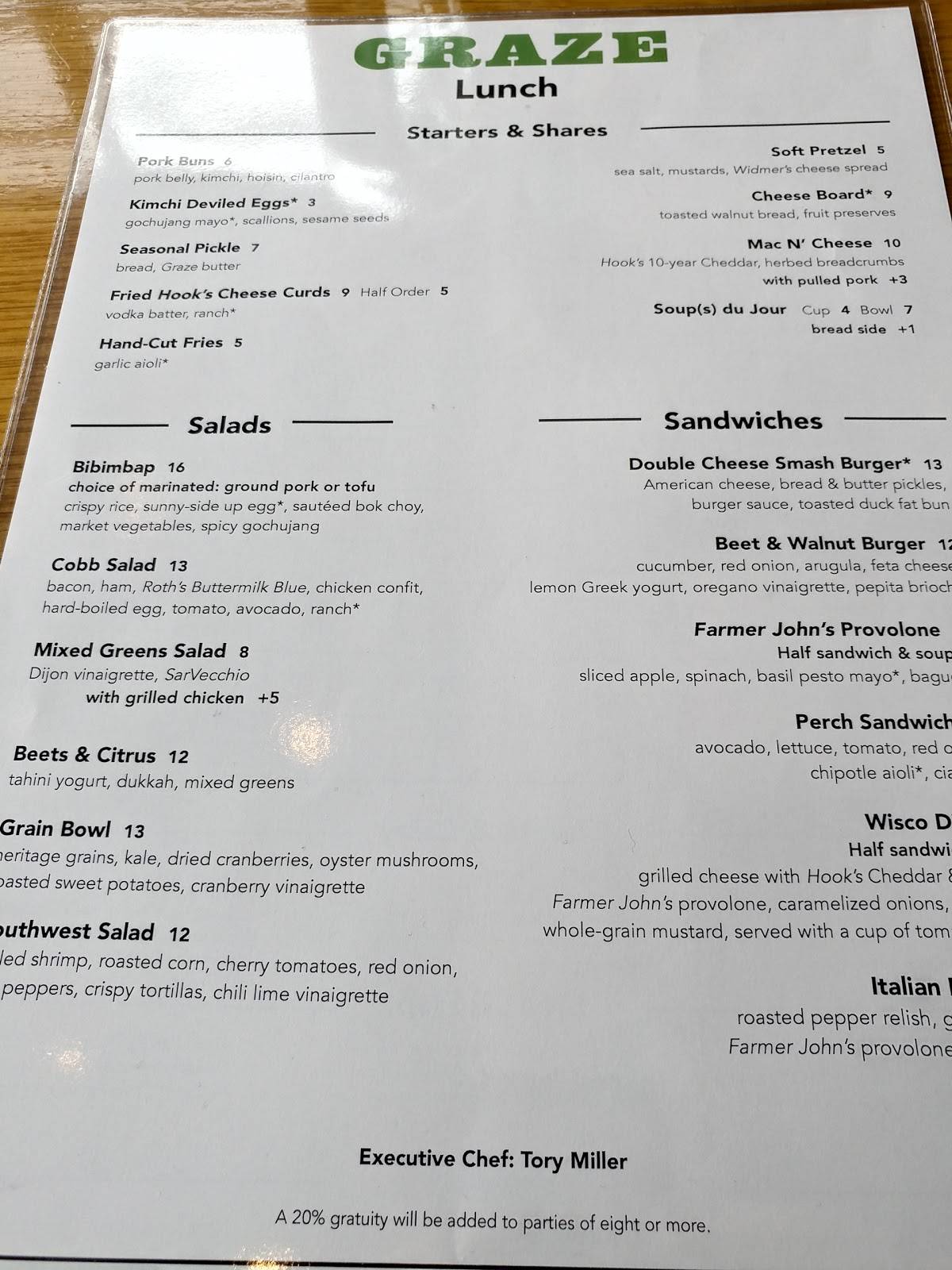 Menu at Graze Restaurant, Madison