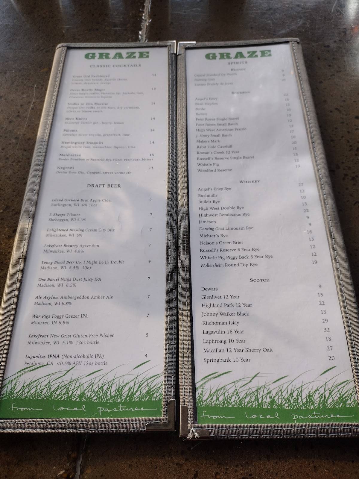 Menu at Graze Restaurant, Madison