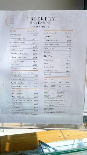 Menu at Greekery Bakeshop cafe, Angus