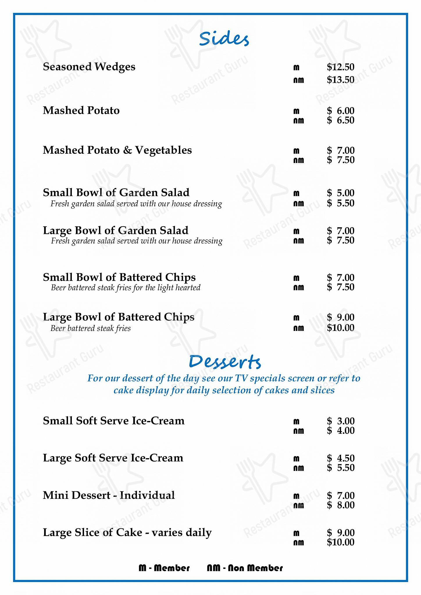Menu at Greensborough RSL pub & bar, Greensborough