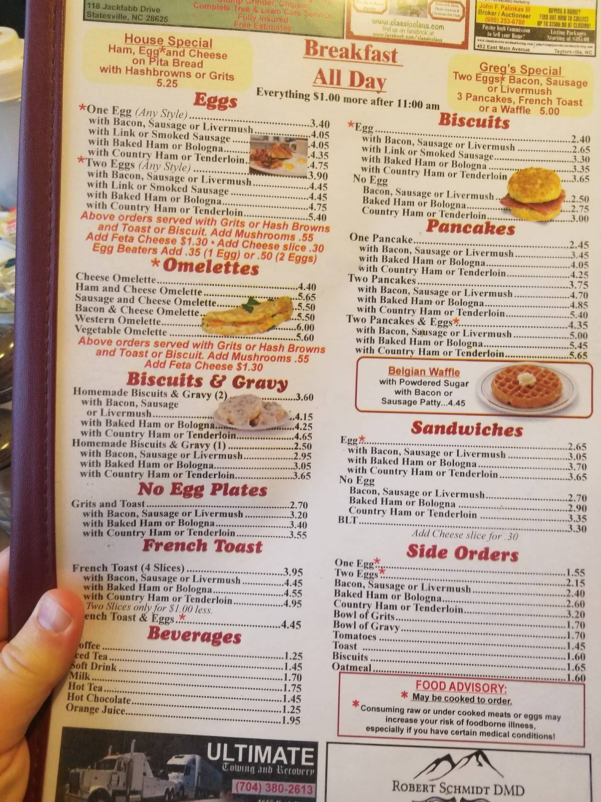 Menu at Greg's Famous Barbeque, Statesville