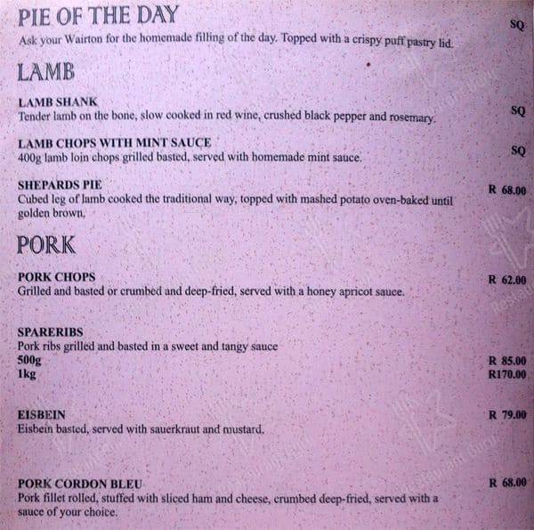 Menu at Grid & Grill restaurant, Benoni