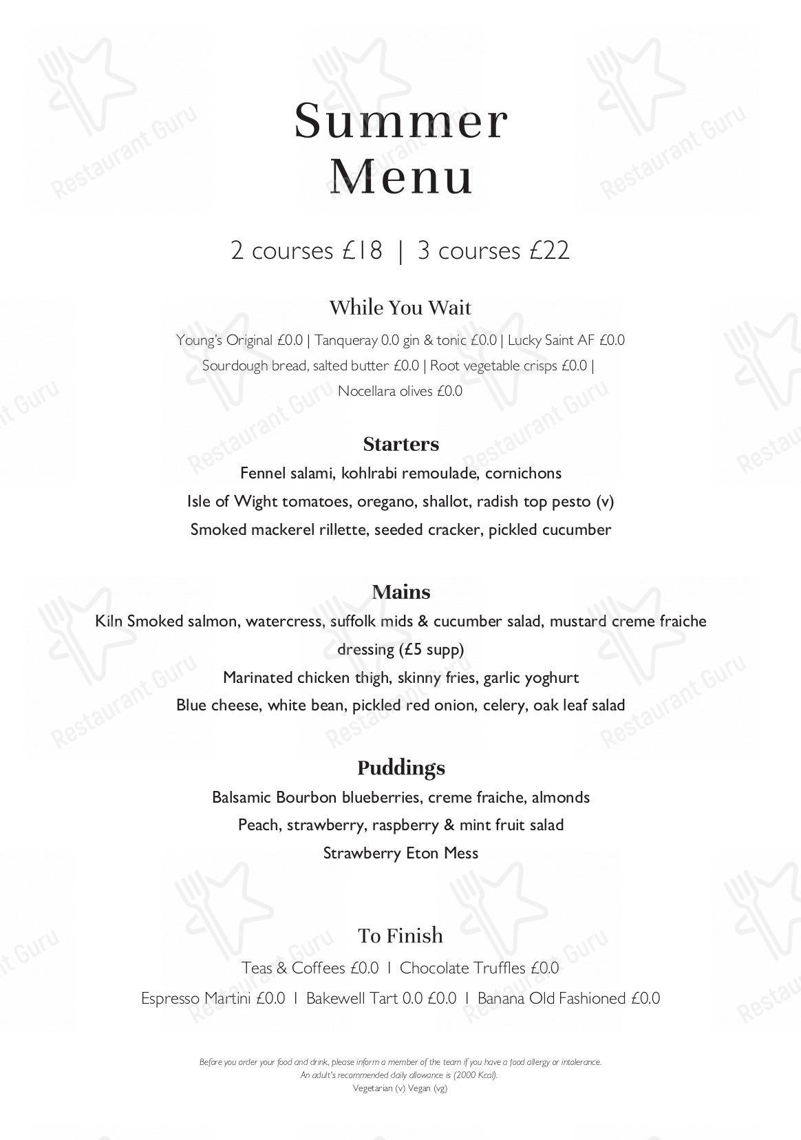 Menu at Griffin Inn pub & bar, Fletching