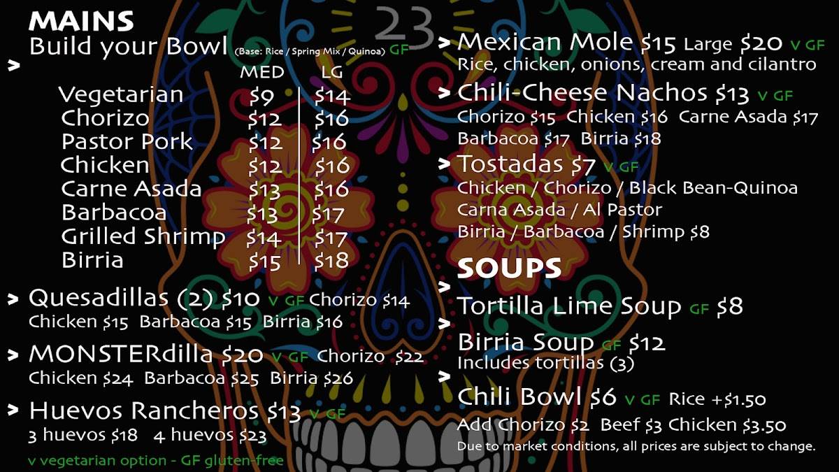 Menu at Grill 23 Authentic Mexican restaurant, London