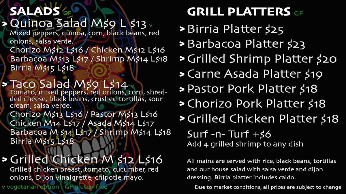 Menu at Grill 23 Authentic Mexican restaurant, London