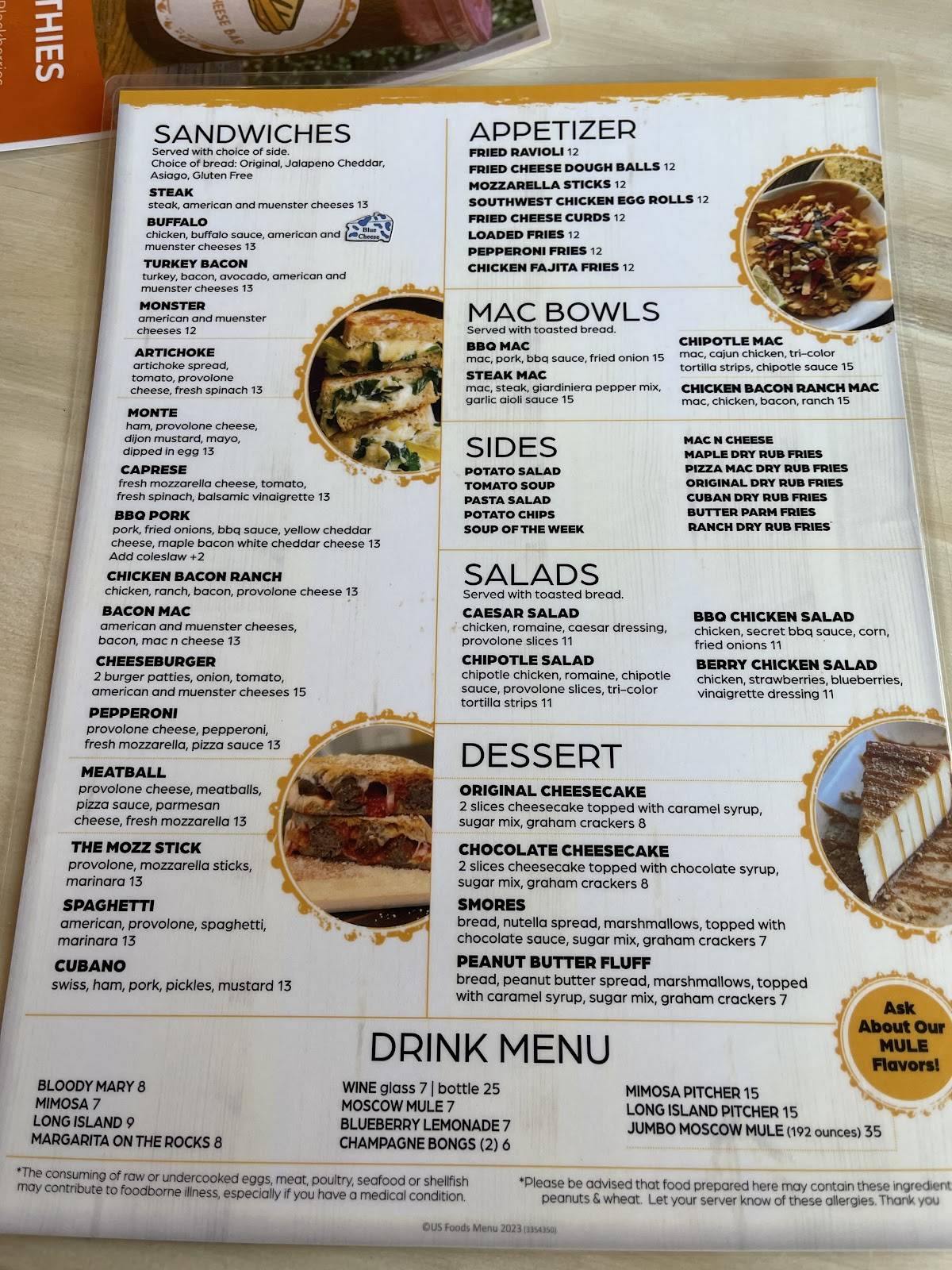 Menu at Grilled Cheese Bar, Davenport