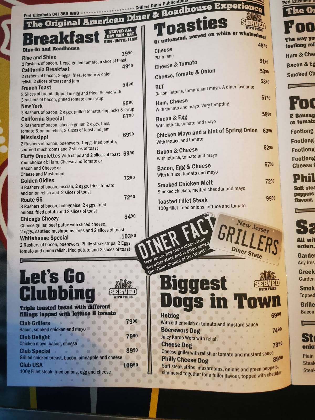 Menu at Grillers restaurant, Port Elizabeth