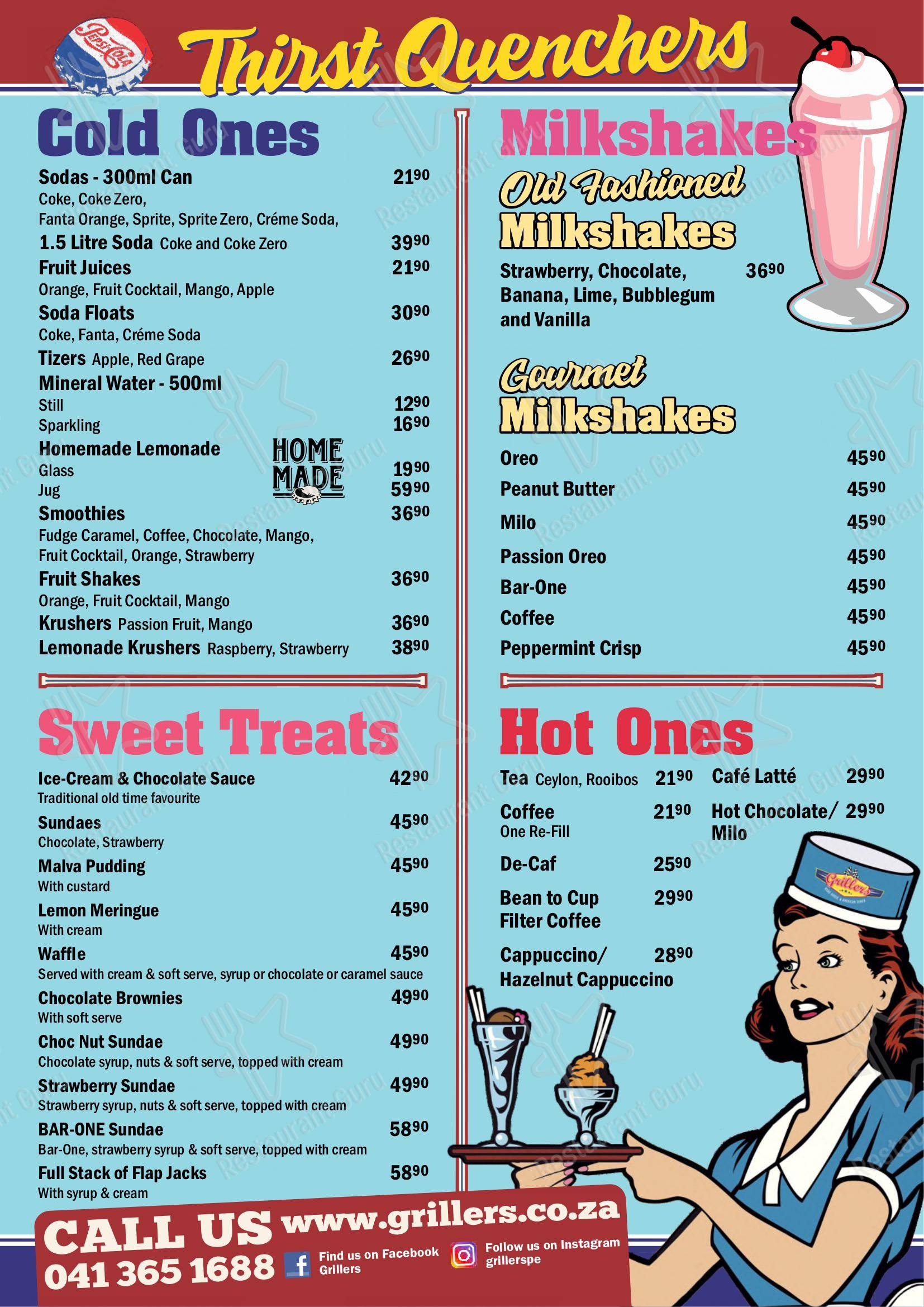 Menu at Grillers restaurant, Port Elizabeth