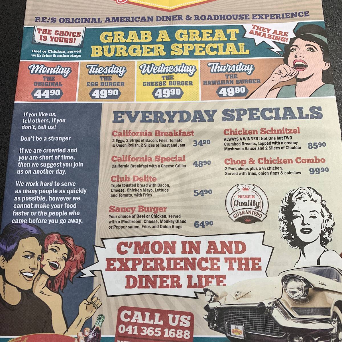 Menu at Grillers restaurant, Port Elizabeth