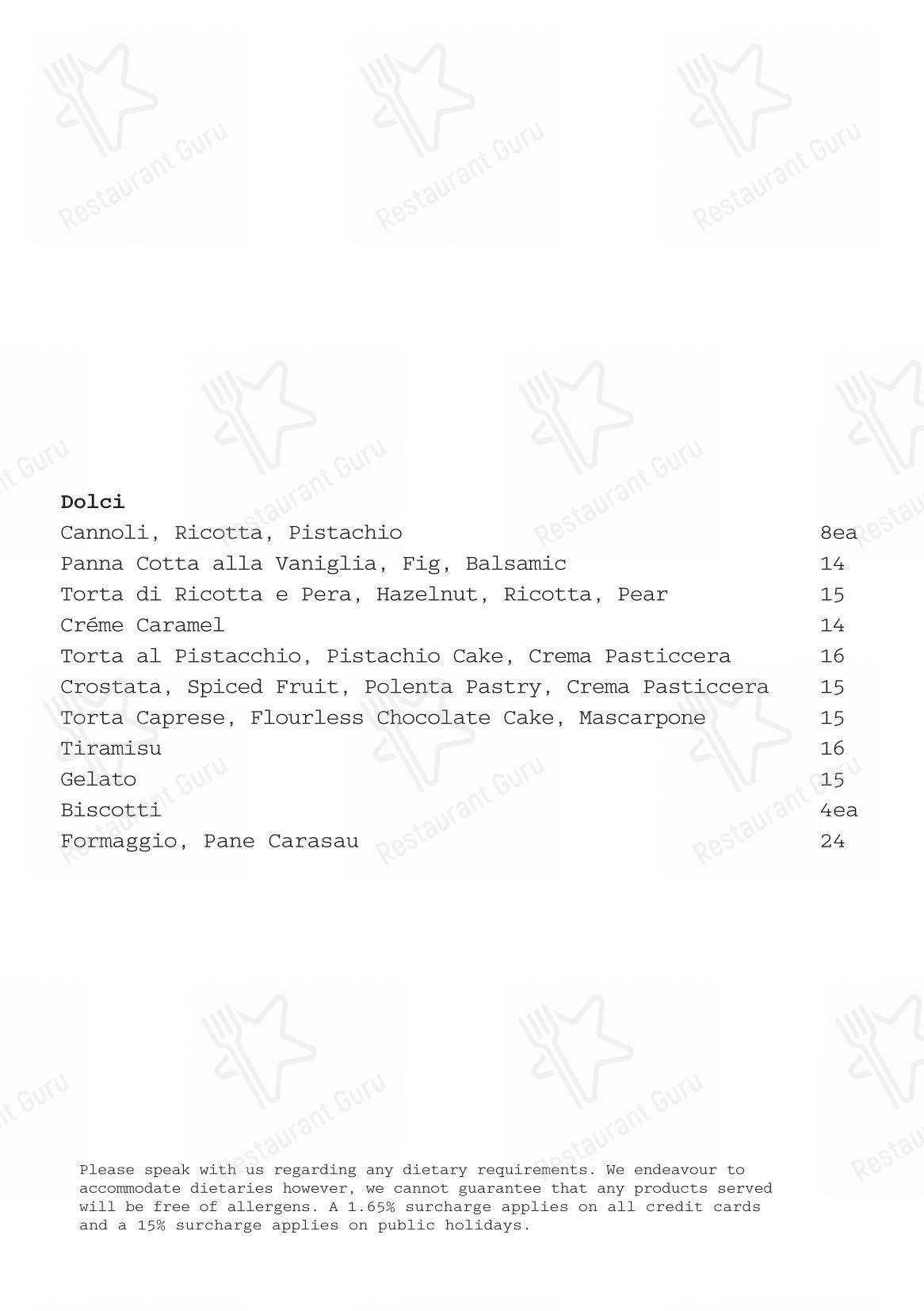 Menu at Grossi Florentino restaurant, Melbourne