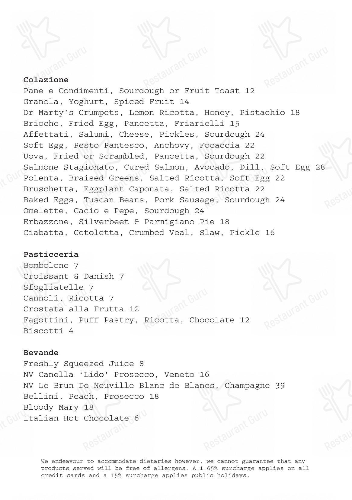 Menu at Grossi Florentino restaurant, Melbourne