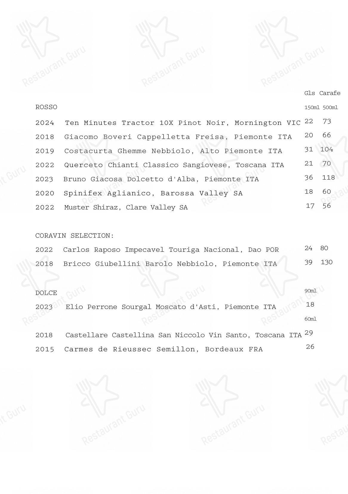 Menu at Grossi Florentino restaurant, Melbourne