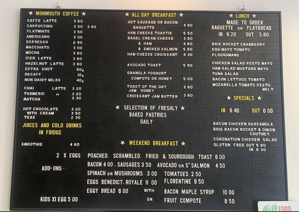 Menu at Grounded cafe, Twickenham, 39 Crown Rd