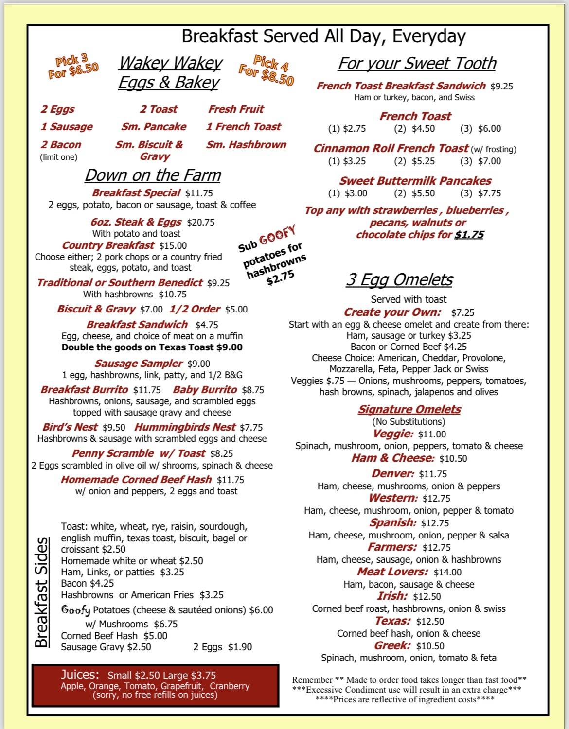 Menu at Grove Street Cafe, Delton