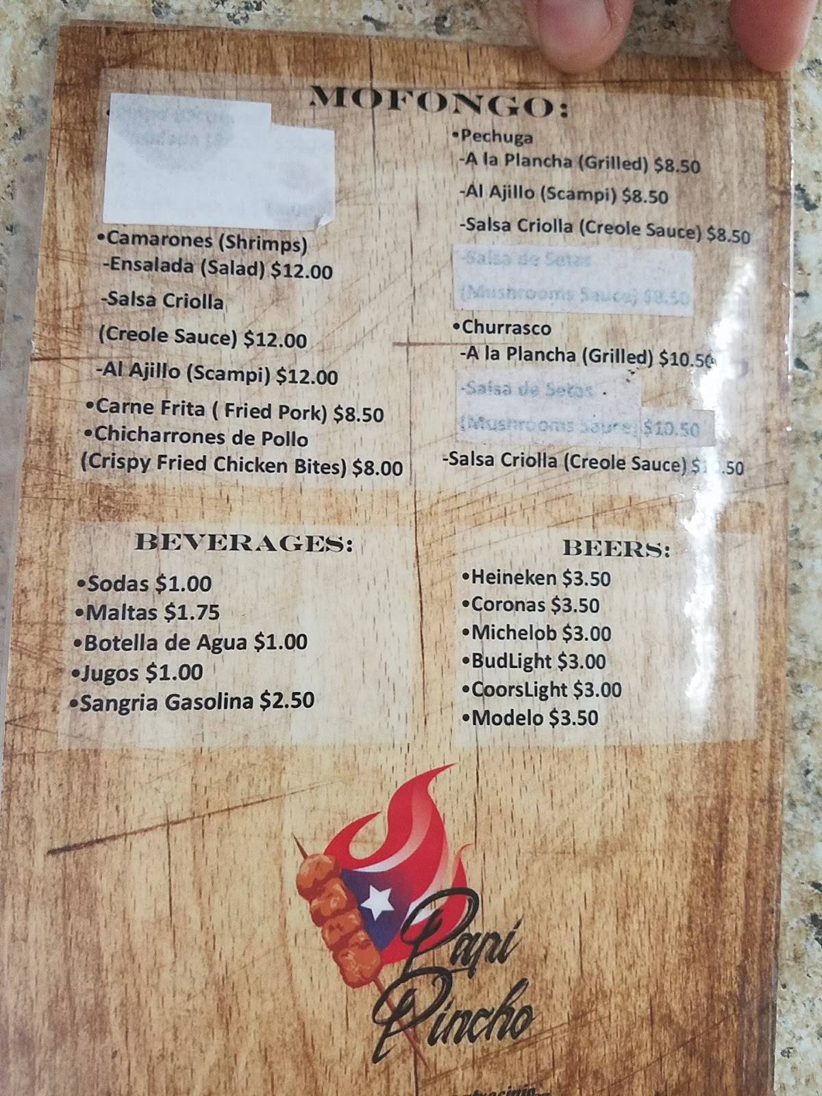 Menu at Papi Pincho "Como Tú Boricua" restaurant, Groveland