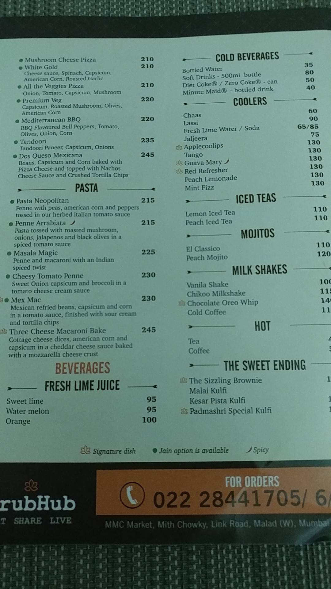Menu at GrubHub, Mumbai