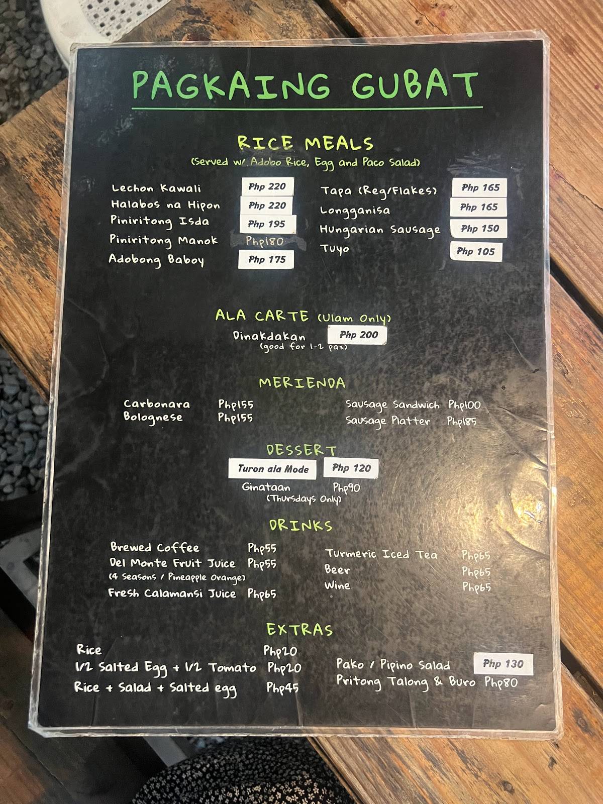 Menu at Gubat QC restaurant, Quezon City
