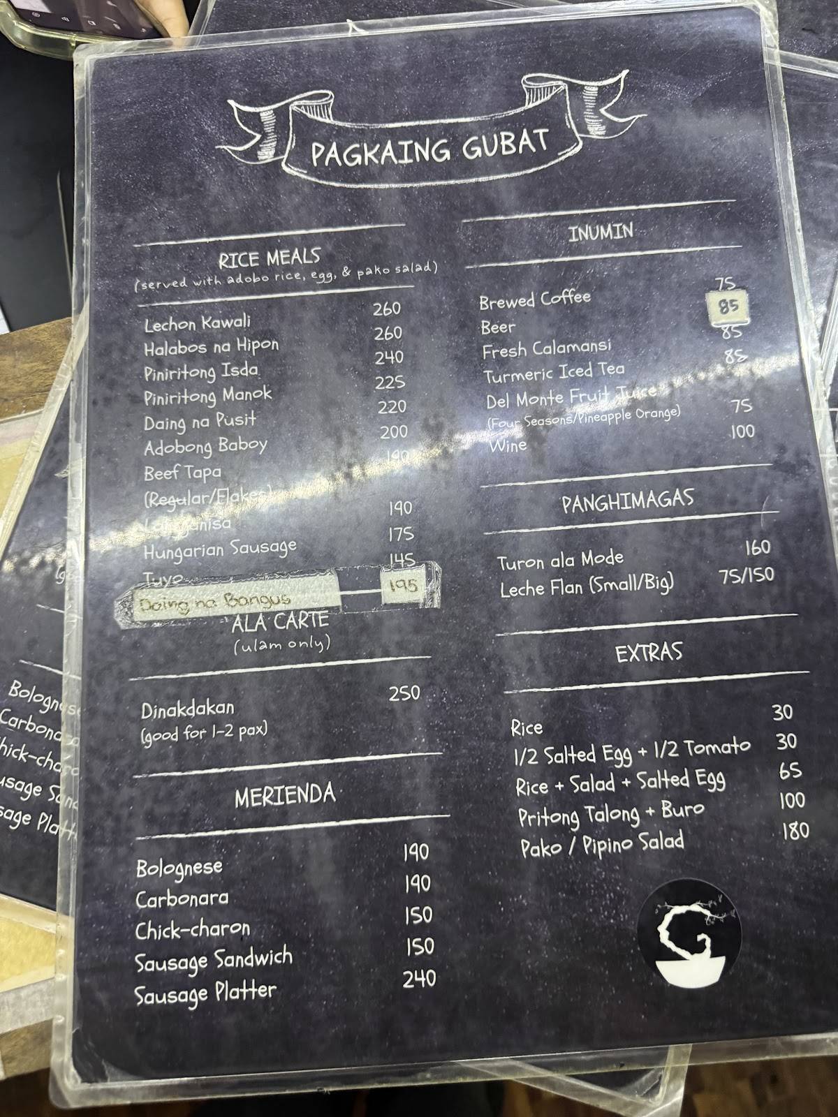 Menu at Gubat QC restaurant, Quezon City