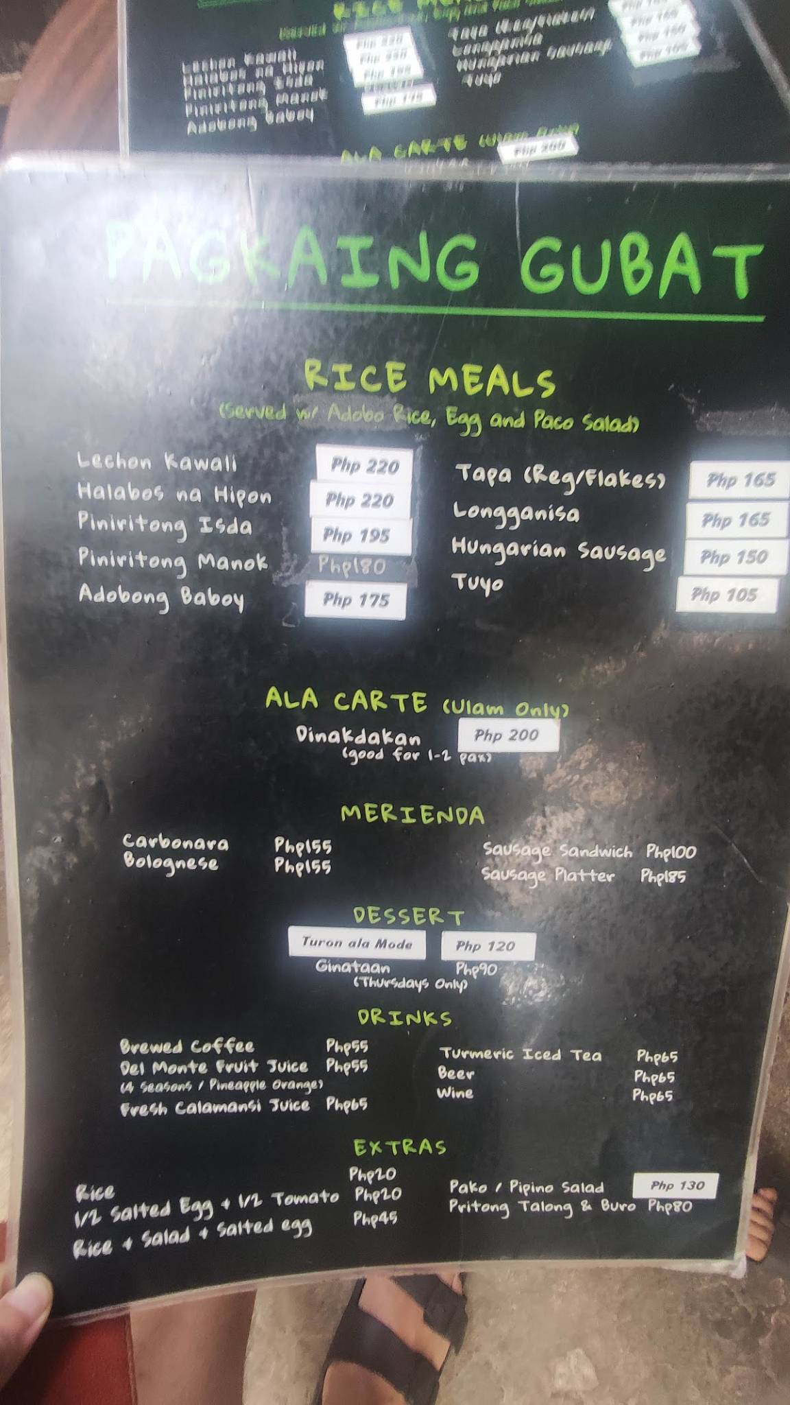 Menu at Gubat QC restaurant, Quezon City