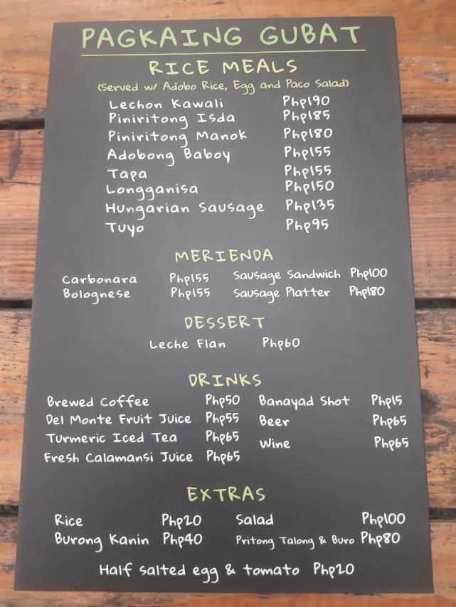Menu at Gubat QC restaurant, Quezon City