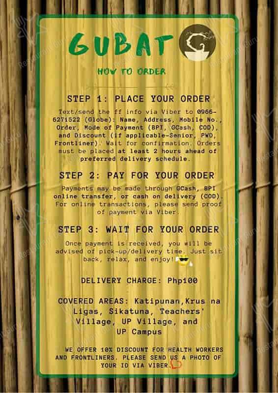 Menu at Gubat QC restaurant, Quezon City