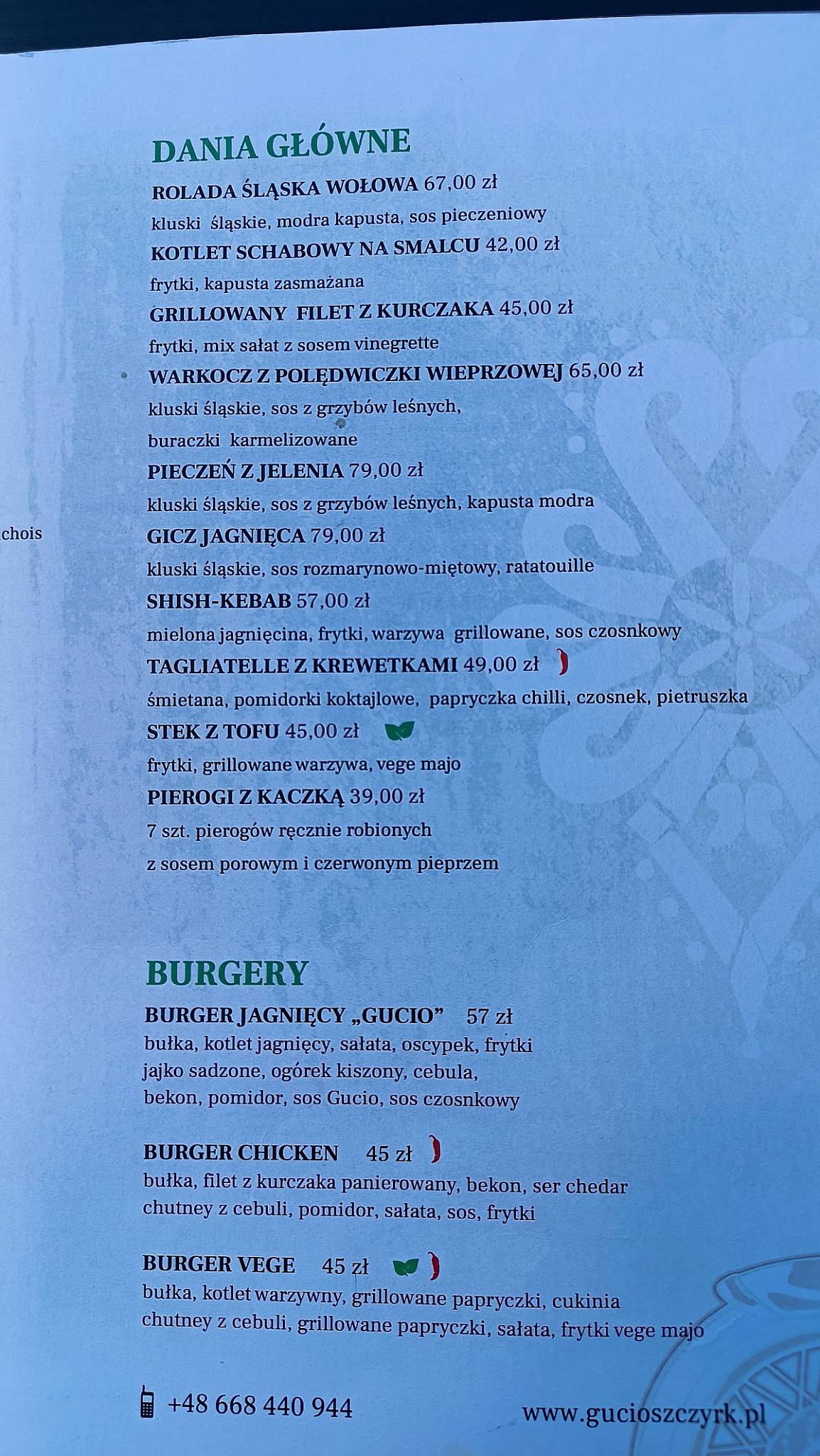 Menu at Gucio - Restauracja i noclegi restaurant, Szczyrk