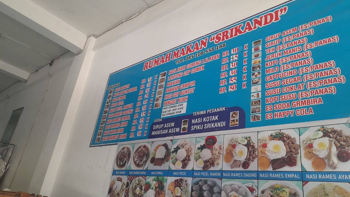 Menu at Rumah Makan Srikandi restaurant, Gudang