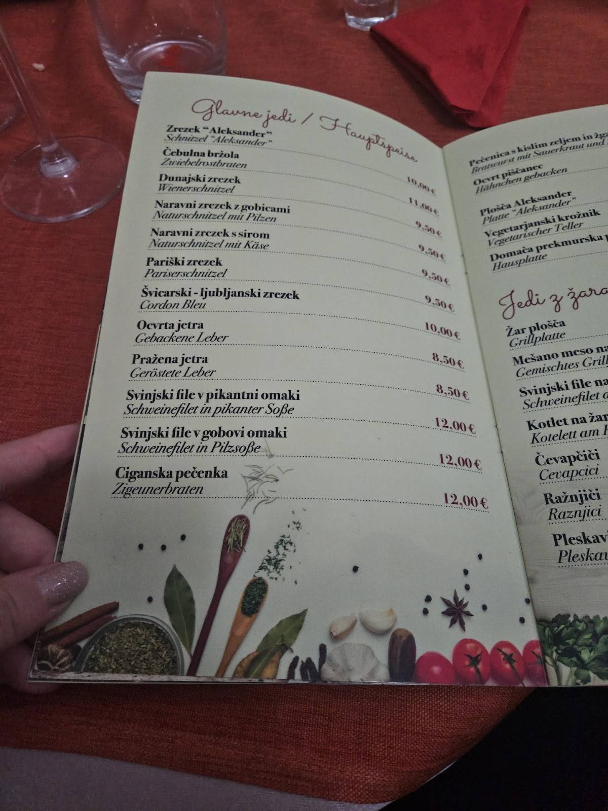 Speisekarte von Guesthouse Aleksander restaurant, Moravske Toplice