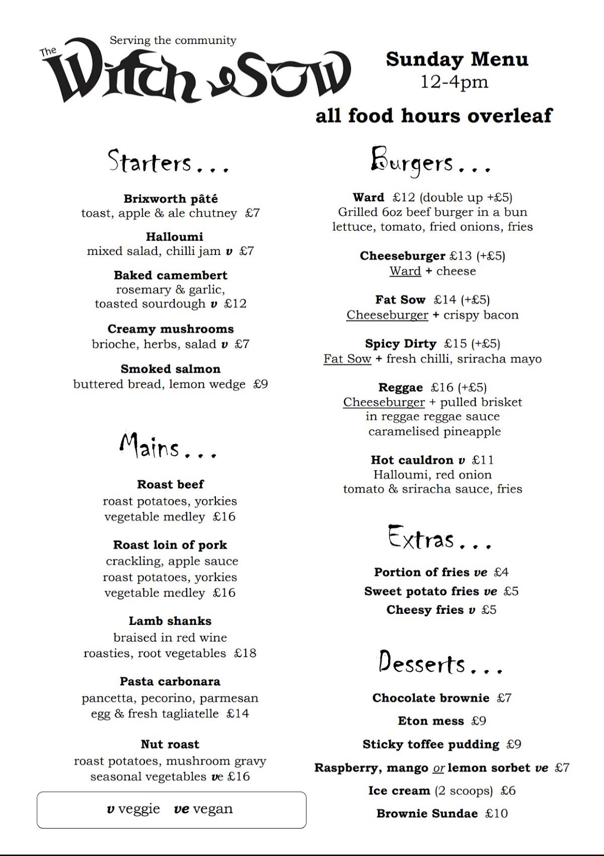 Menu at The Witch & Sow pub & bar, Guilsborough