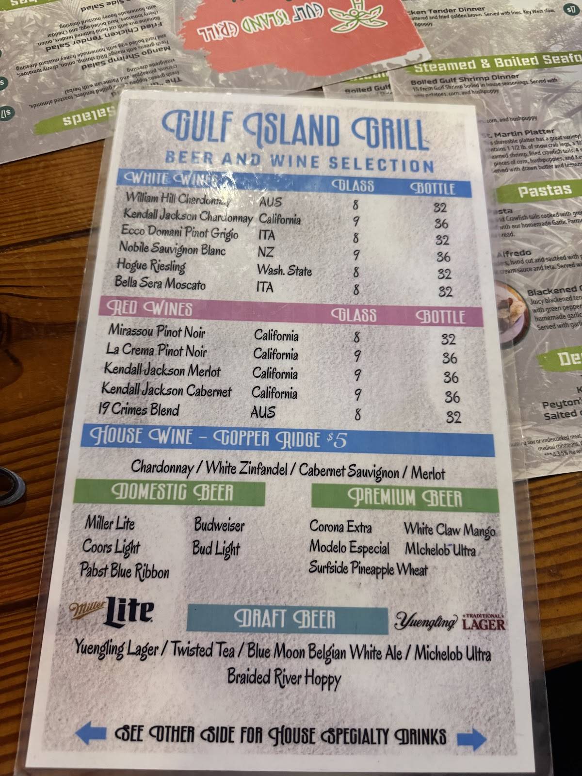 Menu at Gulf Island Grill pub & bar, Gulf Shores