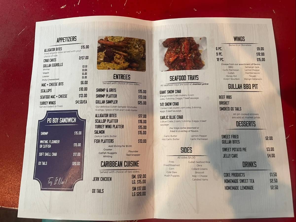 Menu at Gullah Gullah Fish restaurant, Manning