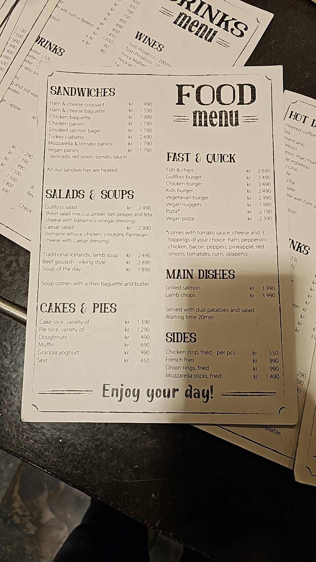 Menu at Gullfoss - Panorama Restaurant - Cafe - Shop, Iceland