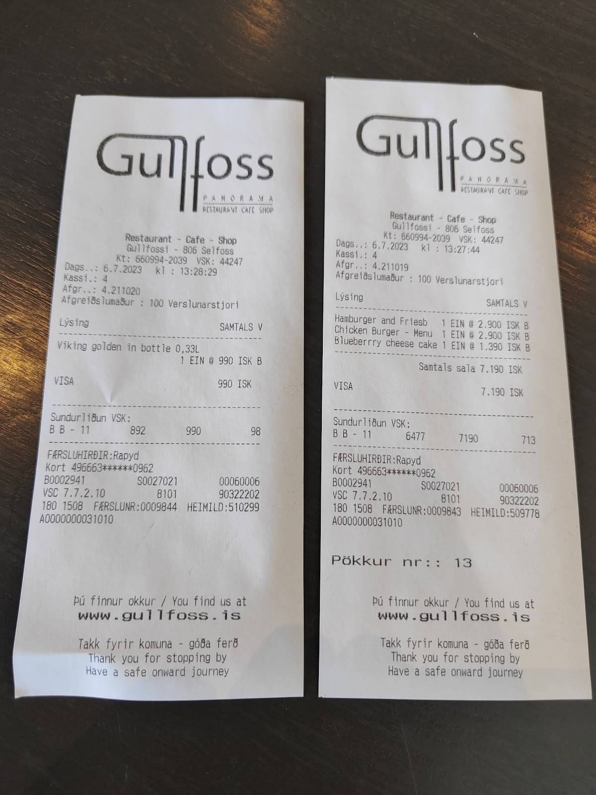 Menu at Gullfoss - Panorama Restaurant - Cafe - Shop, Iceland
