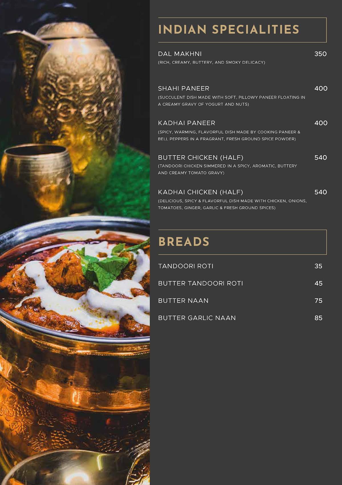 Menu at KAVO, Gurugram