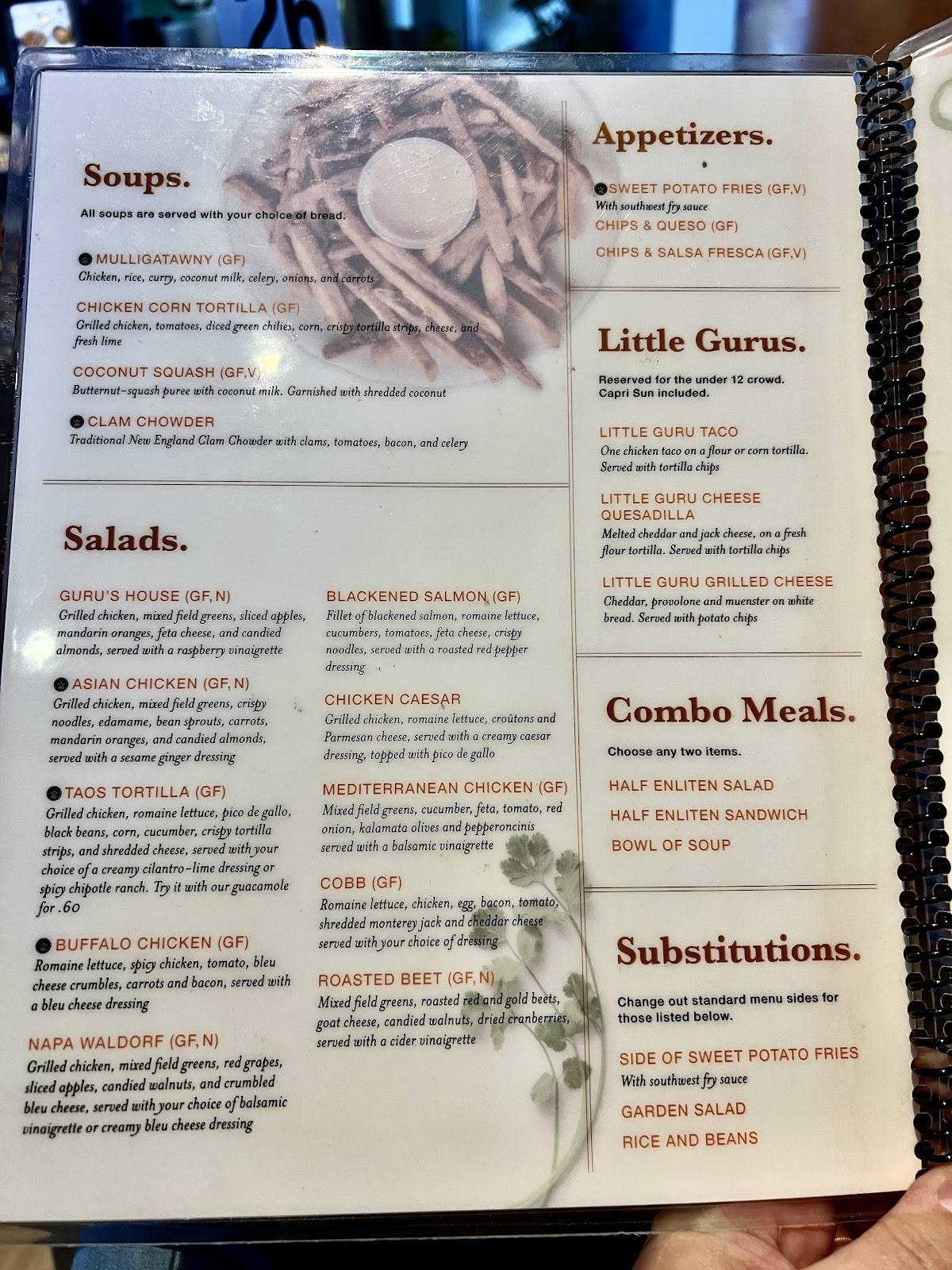 Menu at Guru's Cafe, Provo