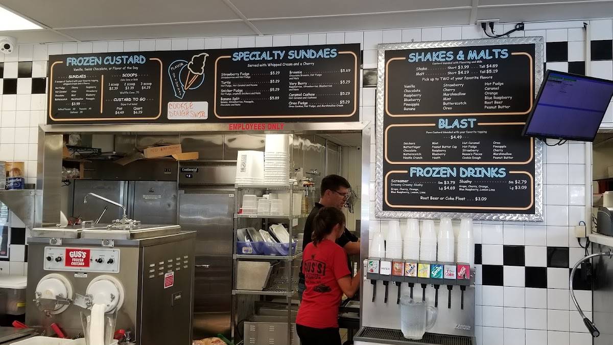 Menu at Gus's Drive-In restaurant, East Troy