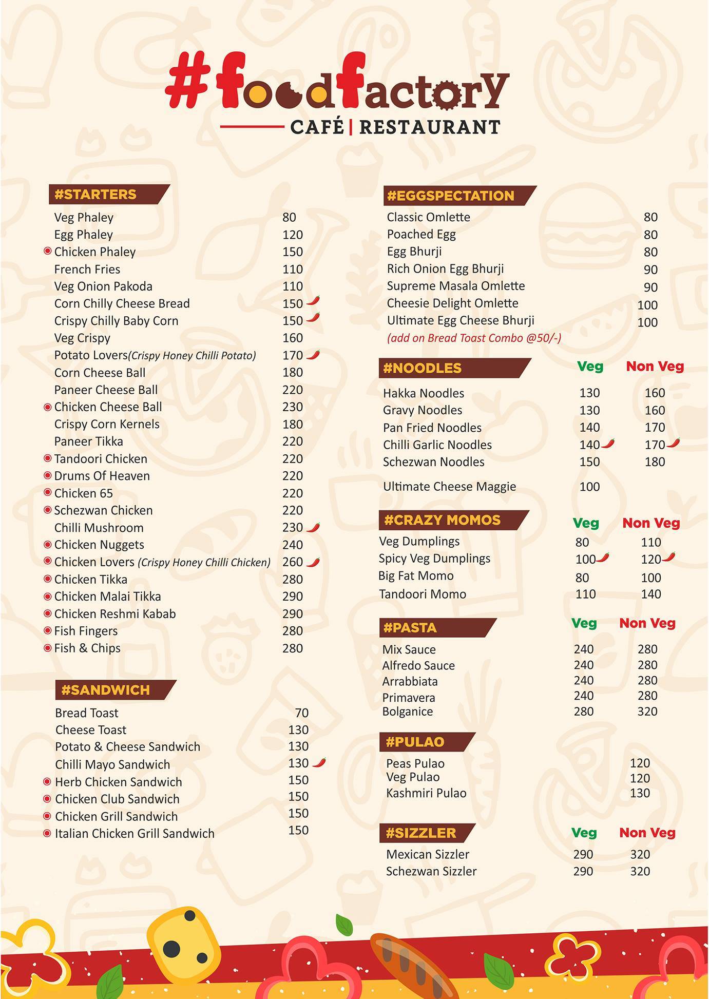 Menu at Food Factory, Guwahati, Paramount Greens