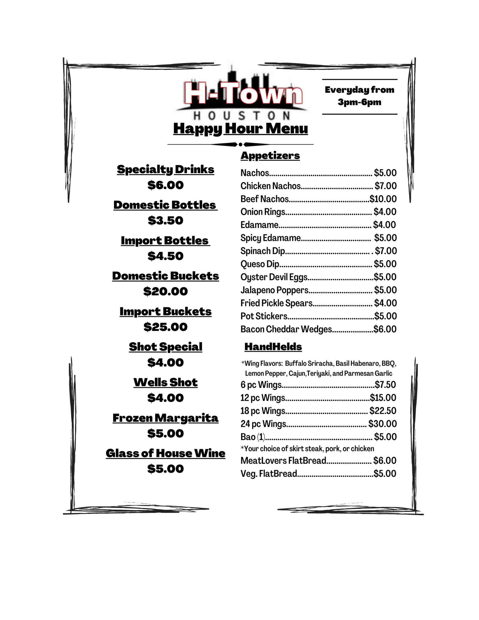 Menu at H-Town Restaurant & Sports Bar, Houston