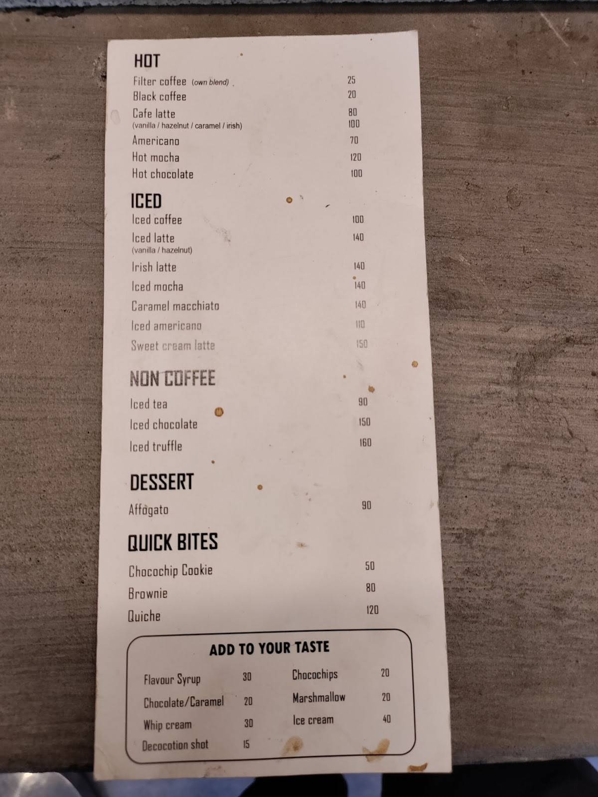 Menu at HALT., Chennai