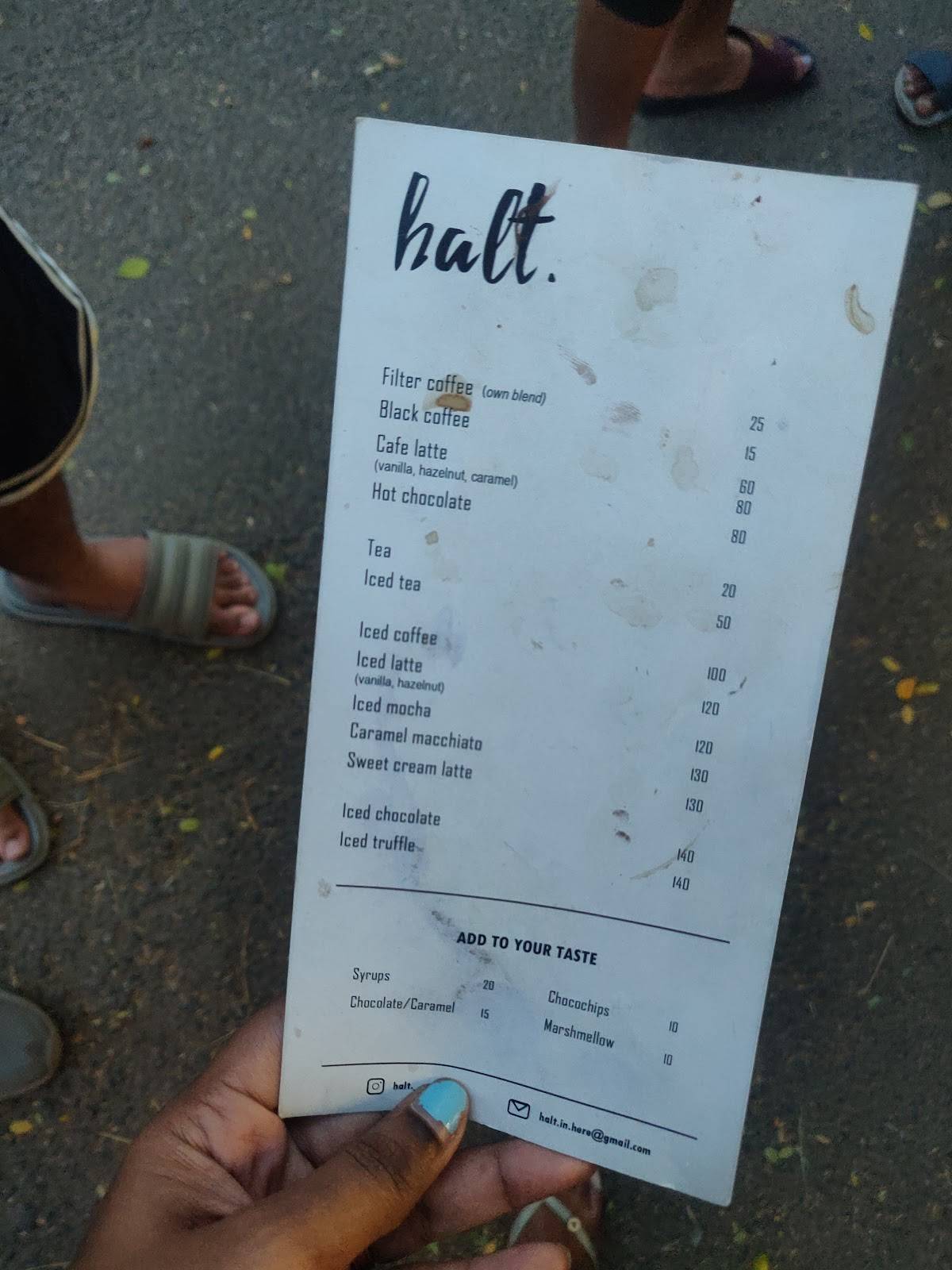 Menu at HALT., Chennai