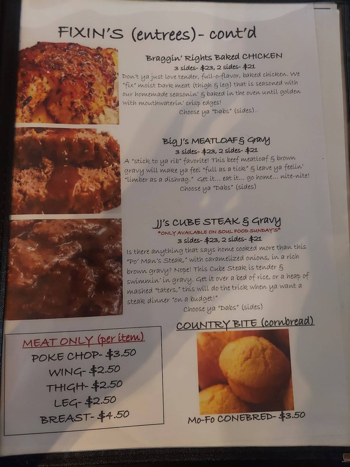 Menu at HAM BONZ Soul Food restaurant, Bastrop