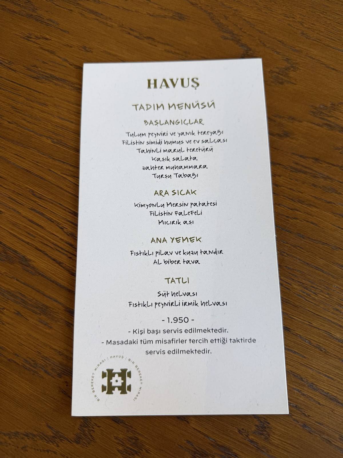 Menu at HAVUŞ RESTAURANT, Istanbul