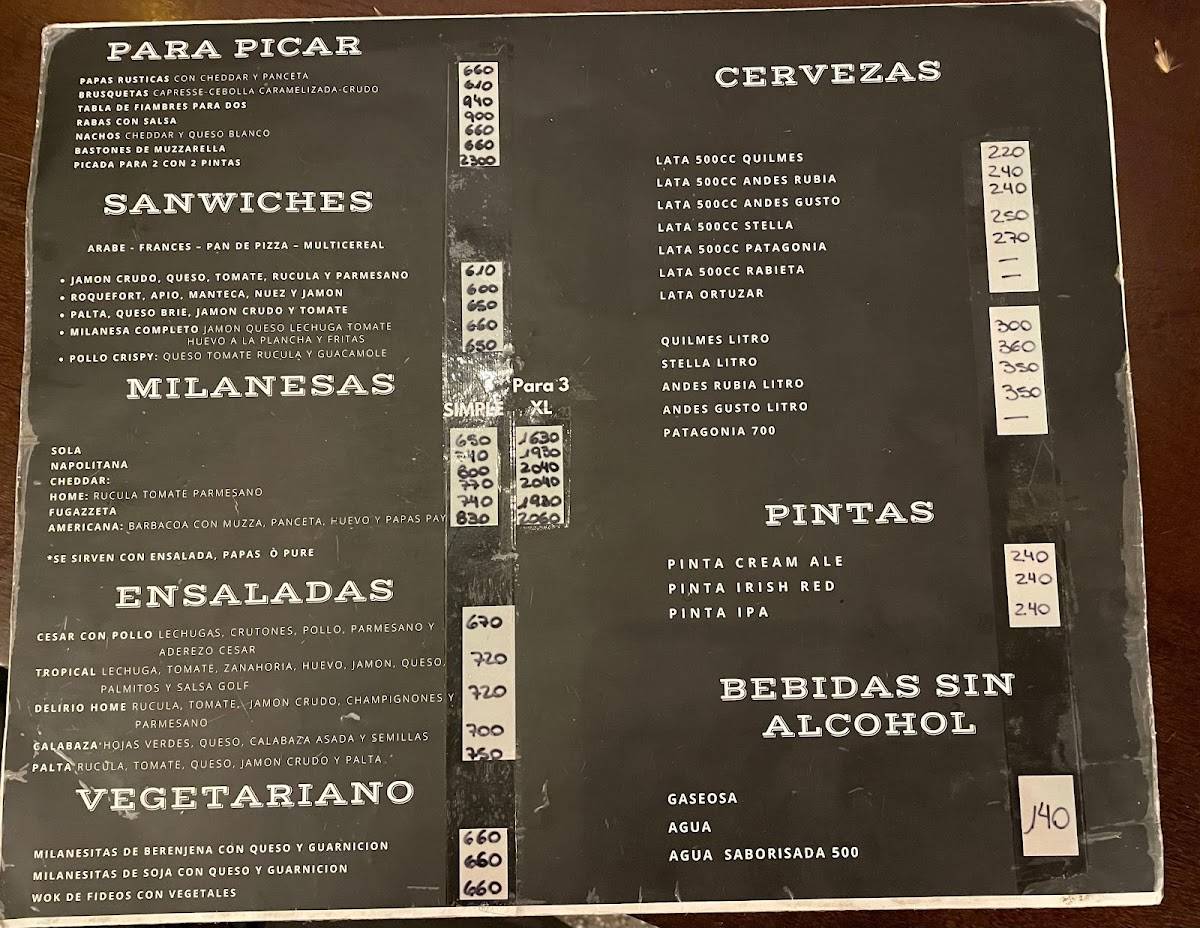 Menu at HOME RESTÓ restaurant, Vicente López, Antonio Malaver 1600