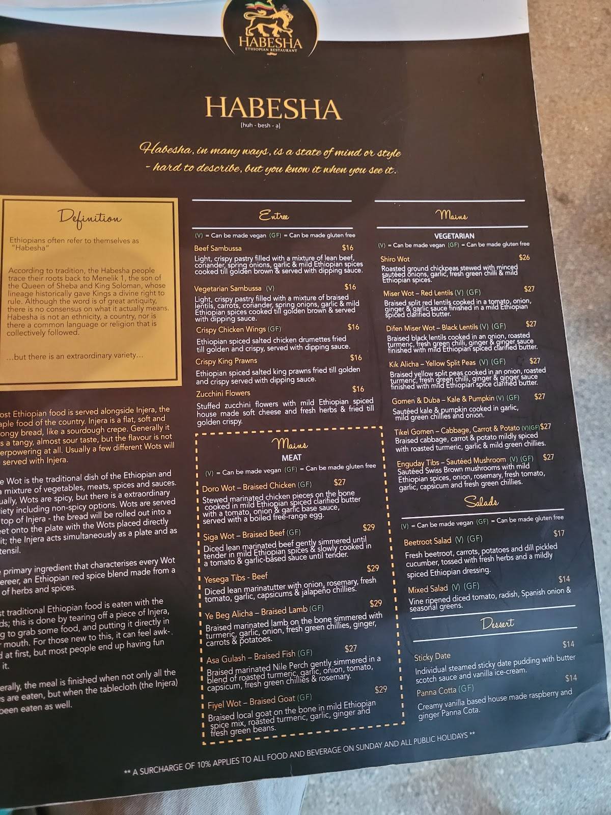 Menu at Habesha Restaurant, The Junction