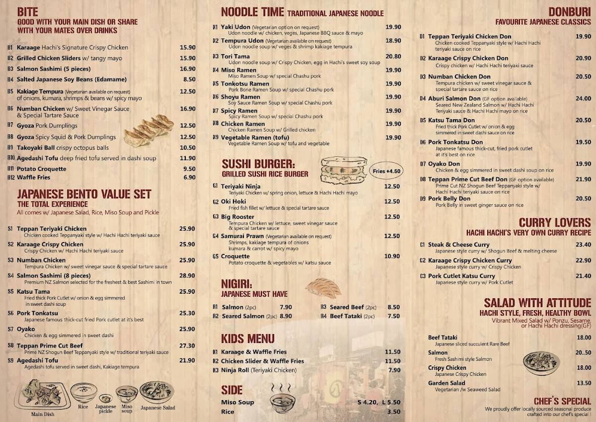 Menu at Hachi Hachi restaurant, Rolleston