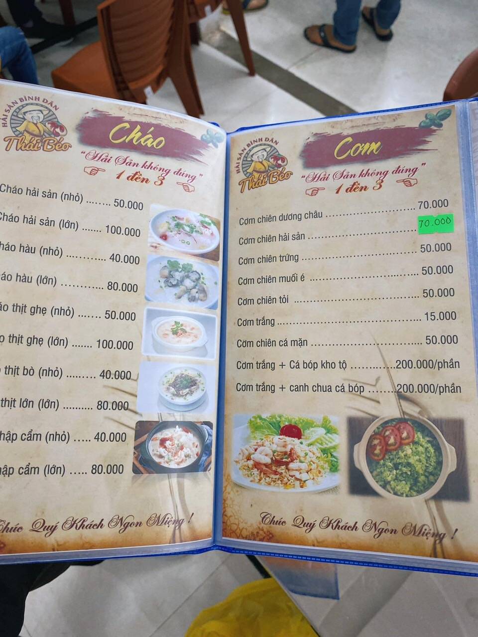 Menu at Hải Sản Bình Dân Thái Béo restaurant, Ninh Hòa
