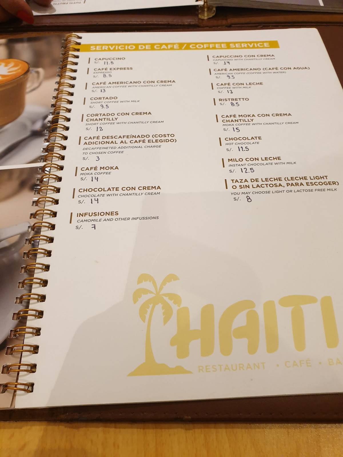 Menu at Haití Café - Bar - Restaurant, Miraflores