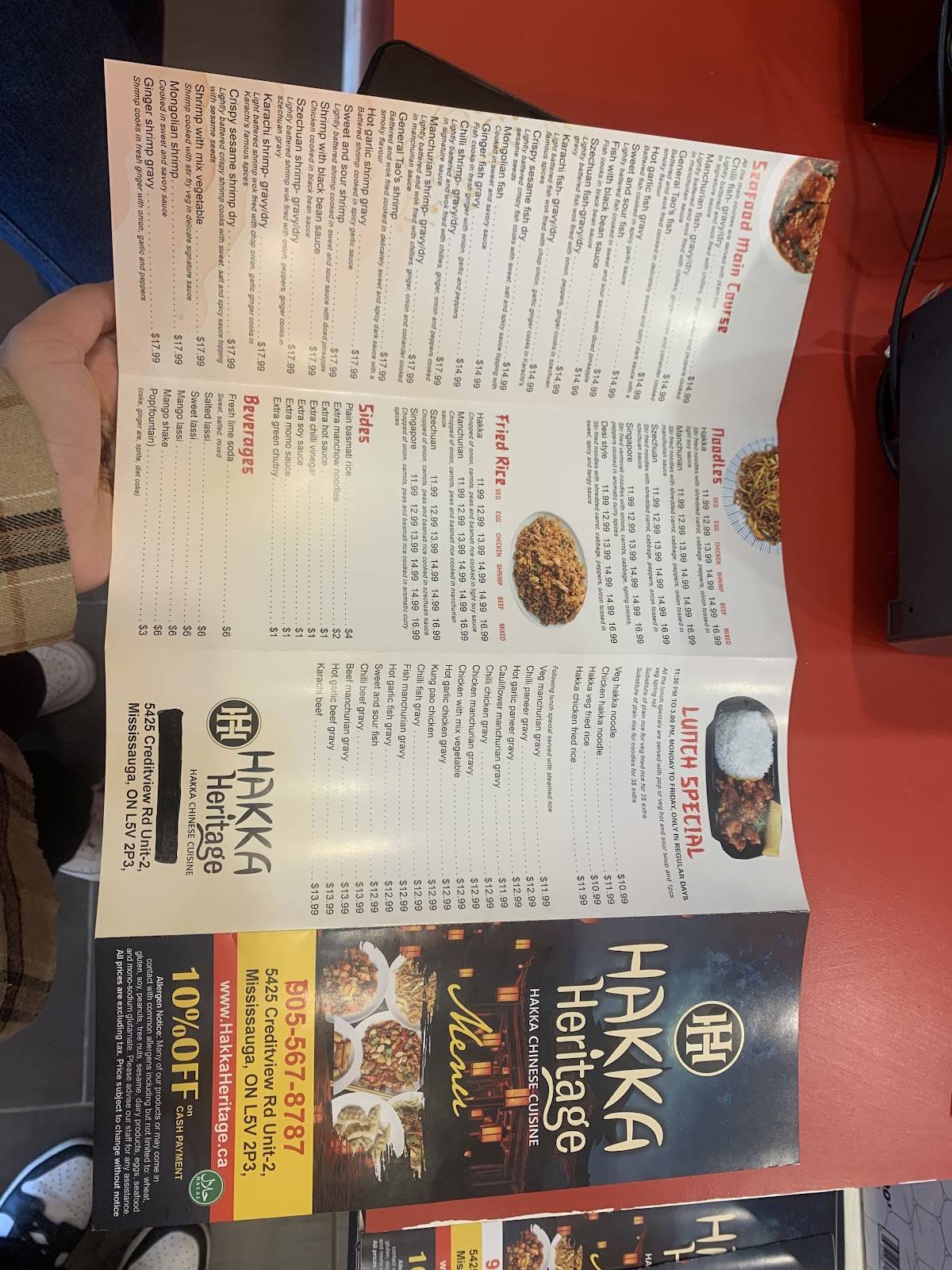 Menu at Hakka heritage restaurant, Mississauga