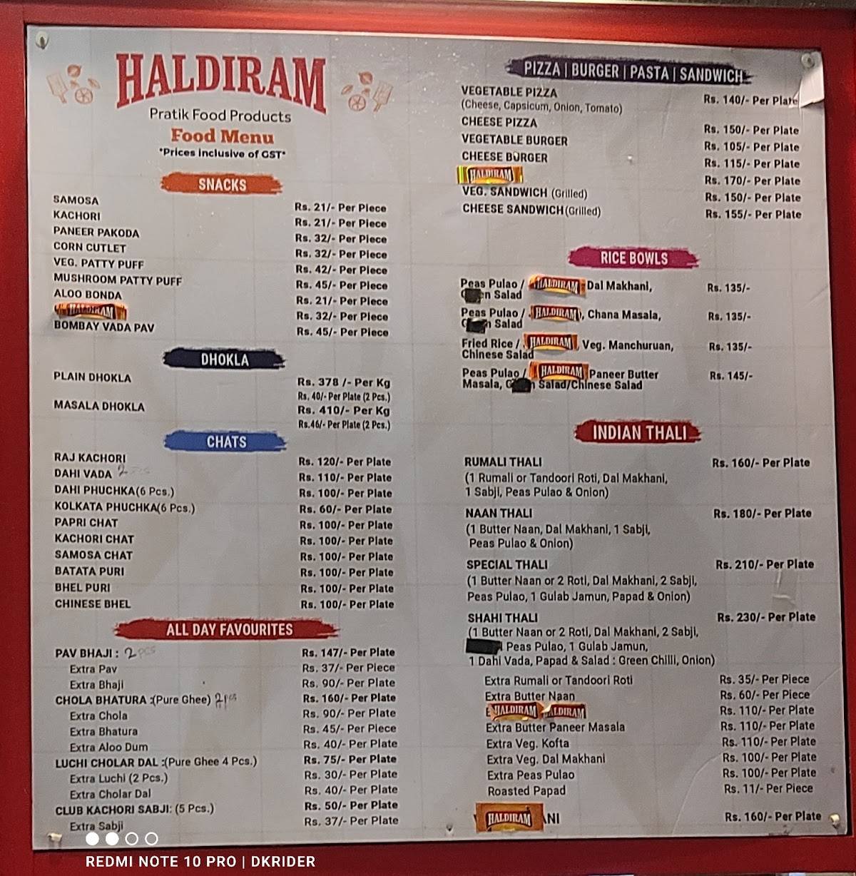 Menu at Haldiram, Kolkata, 58 Chowringhee Road