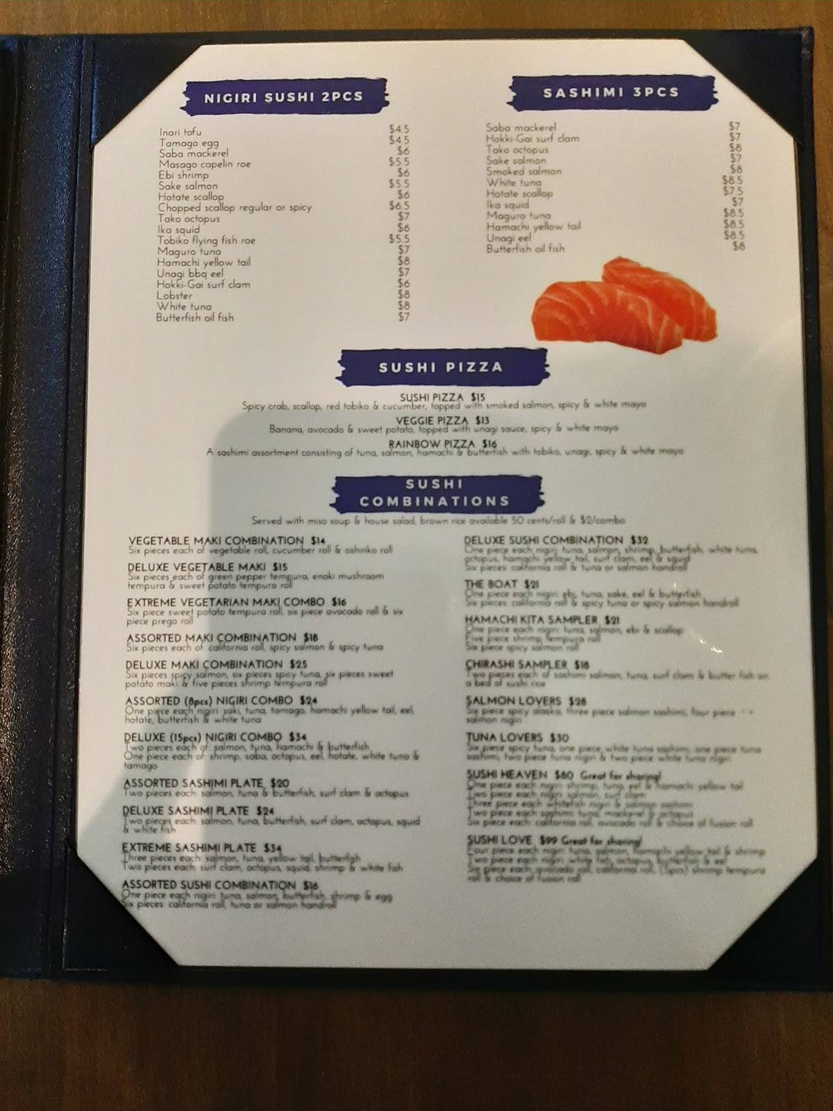 Menu at Hamachi Kita Sushi & Asian Flare restaurant, Halifax